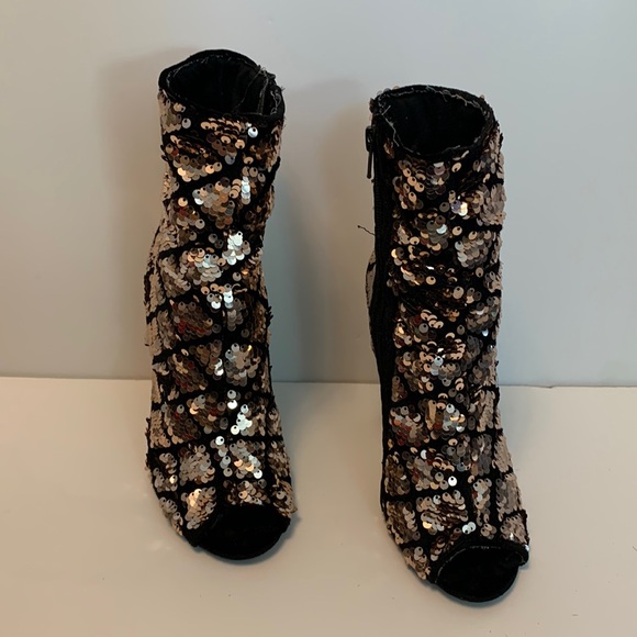 quips | Shoes | Quips Sequin Ankle Boots Open Toed Size 55 | Poshmark